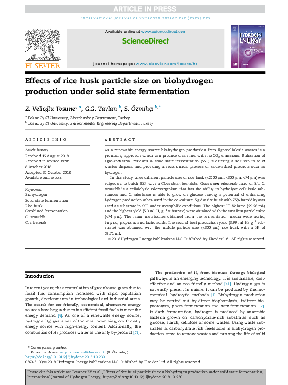 (PDF) Effects of rice husk particle size on biohydrogen production ...