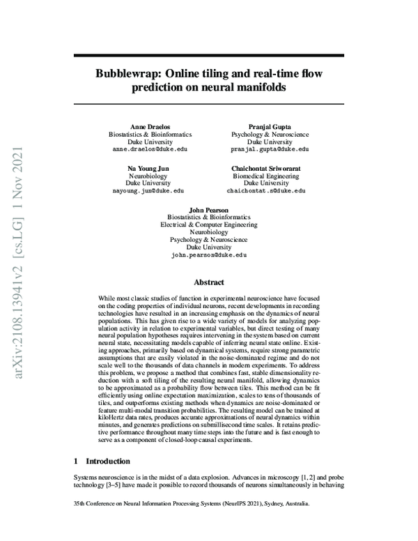 Pdf Bubblewrap Online Tiling And Real Time Flow Prediction On Neural