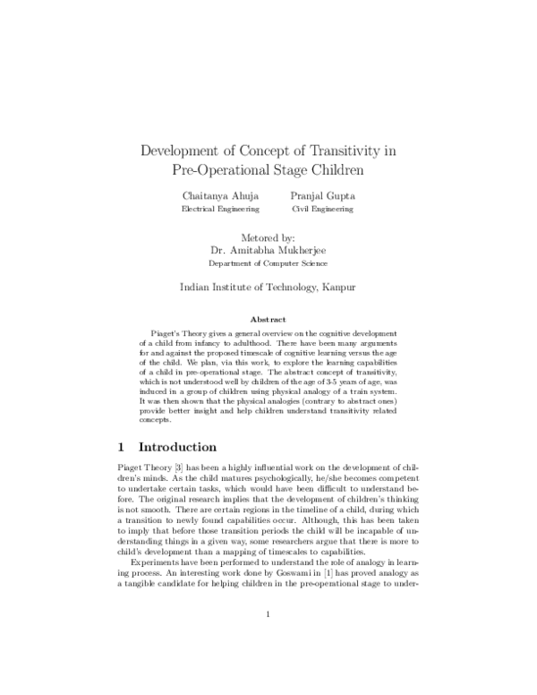 (PDF) Development of Concept of Transitivity in Pre-Operational Stage ...