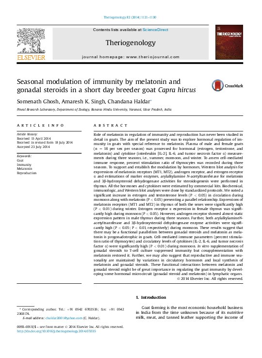 (PDF) Seasonal modulation of immunity by melatonin and gonadal steroids ...