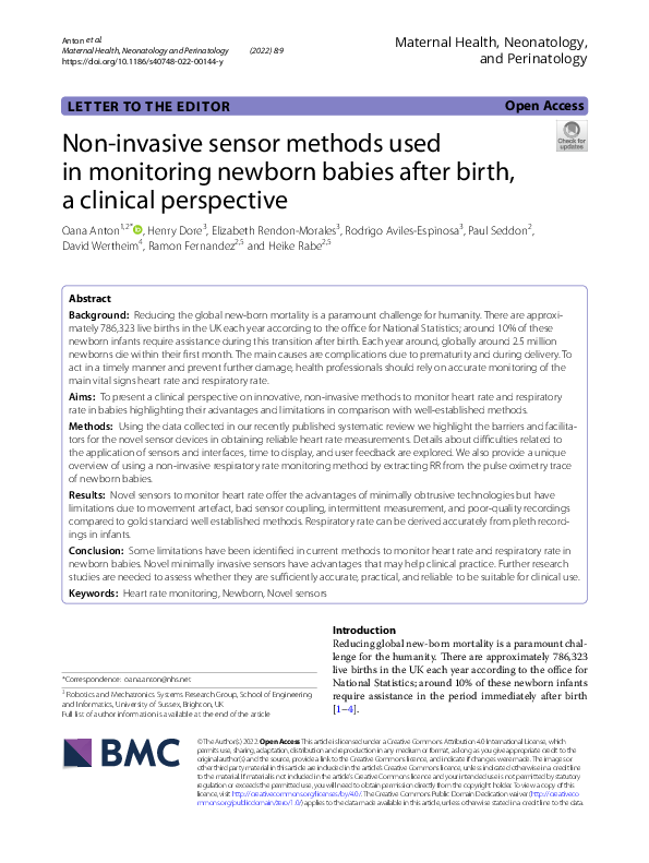 (PDF) Non-invasive sensor methods used in monitoring newborn babies ...