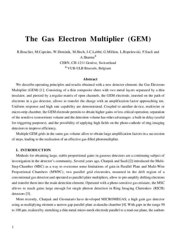 Pdf The Gas Electron Multiplier Gem Leszek Ropelewski