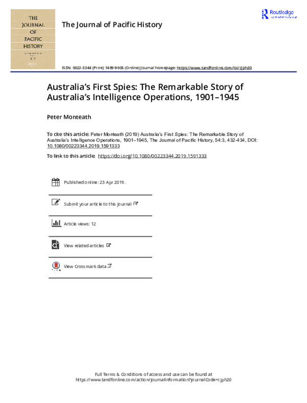 (PDF) Australia’s First Spies: The Remarkable Story of Australia’s ...