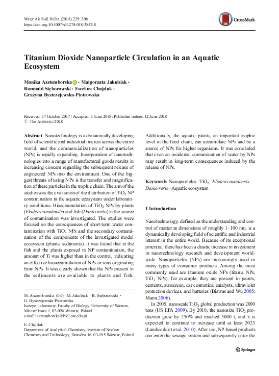 (PDF) Titanium Dioxide Nanoparticle Circulation in an Aquatic Ecosystem