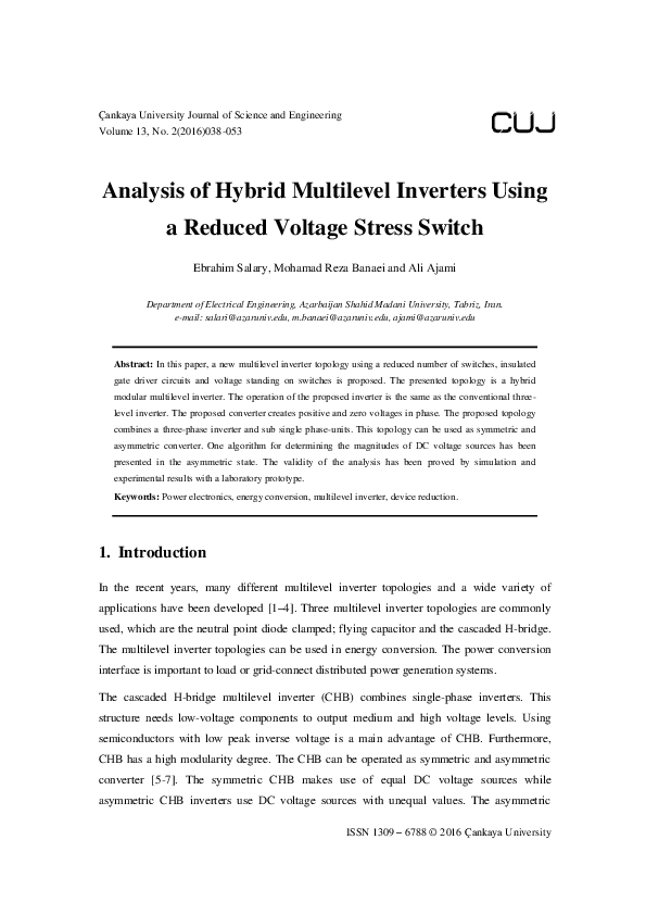 (PDF) Analysis of Hybrid Multilevel Inverters Using a Reduced Voltage Stress Switch