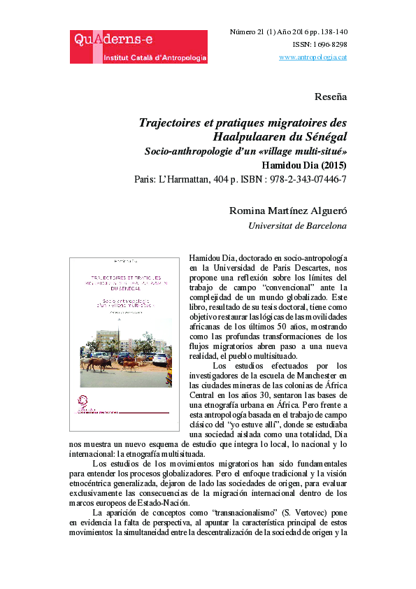 (PDF) ReseñaTrajectoires et pratiques migratoires des Haalpulaaren du ...