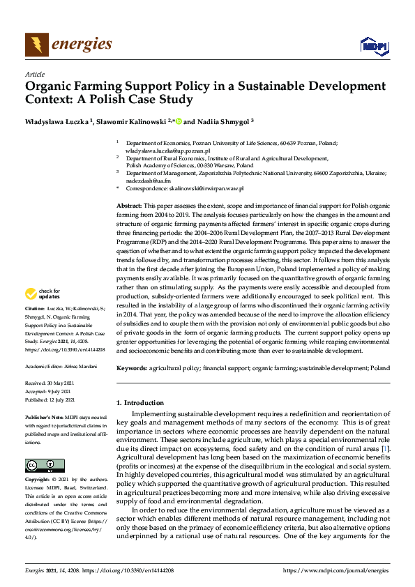 (PDF) Organic Farming Support Policy in a Sustainable Development ...