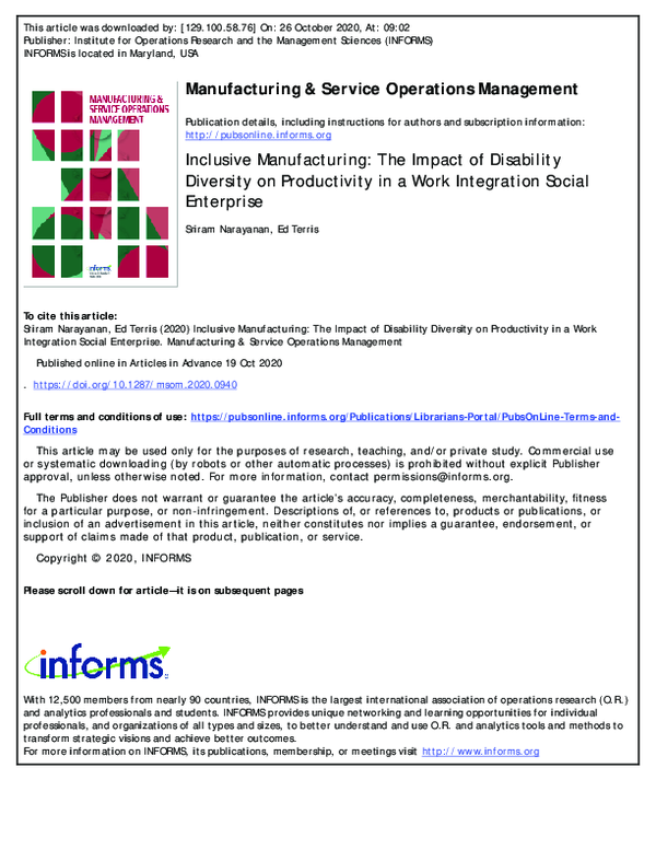 (PDF) Disability Diversity's Effect on Manufacturing Productivity