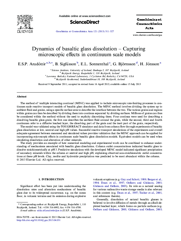 (PDF) Dynamics of basaltic glass dissolution – Capturing microscopic ...