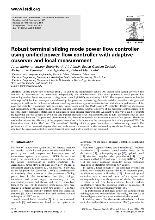 (PDF) Robust terminal sliding mode power flow controller using unified power flow controller ...