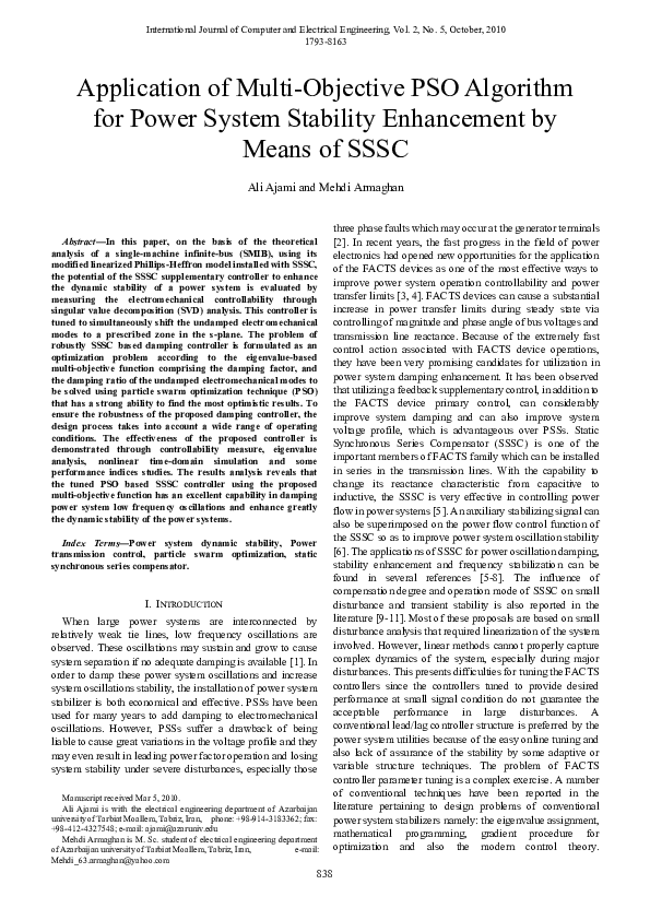 (PDF) Application of Multi-Objective PSO Algorithm for Power System Stability Enhancement by ...