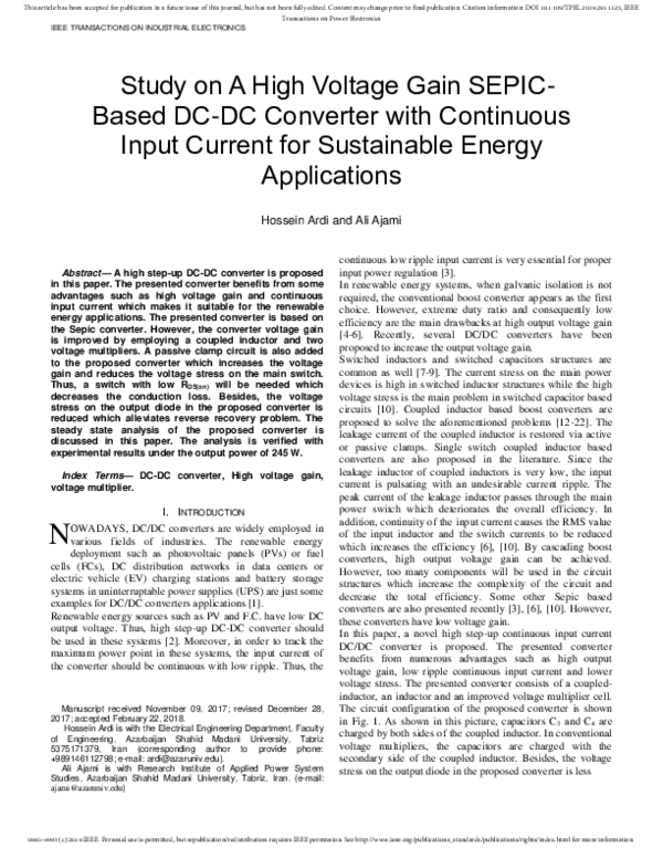 (PDF) Study on a High Voltage Gain SEPIC-Based DC–DC Converter With Continuous Input Current for ...