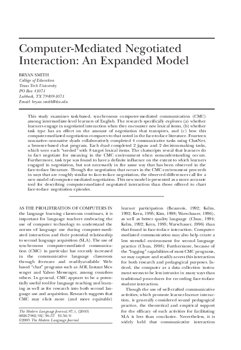 (PDF) Computer?Mediated Negotiated Interaction: An Expanded Model