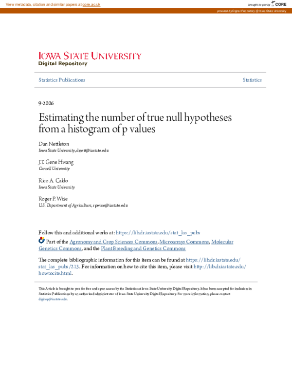 (PDF) Estimating the number of true null hypotheses from a histogram of ...