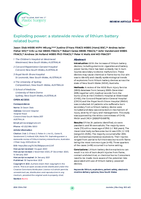 (PDF) Exploding power: a statewide review of lithium battery related burns