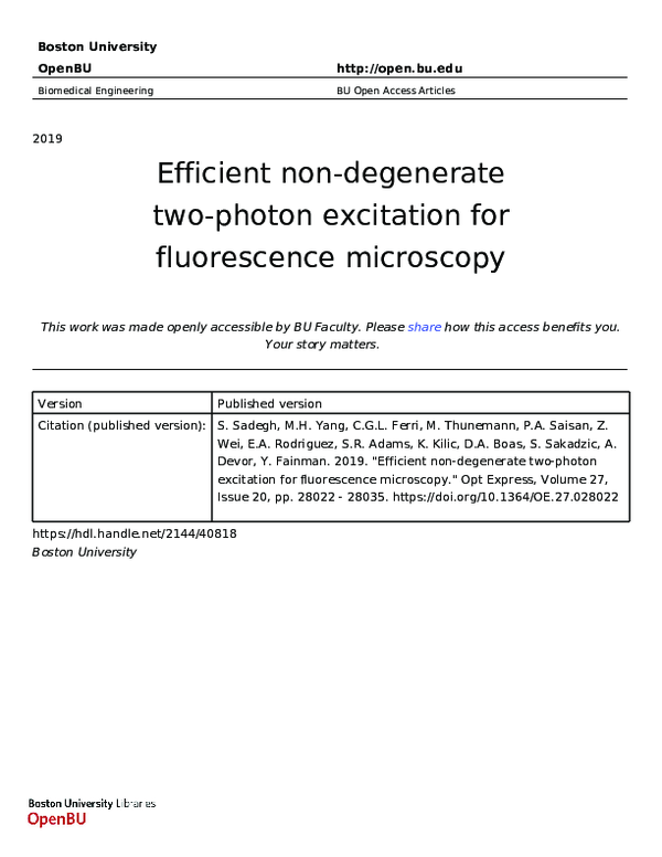 Pdf Efficient Non Degenerate Two Photon Excitation For Fluorescence Microscopy 