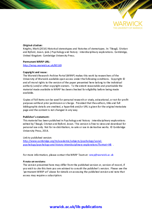(PDF) Historical stereotypes and histories of stereotypes