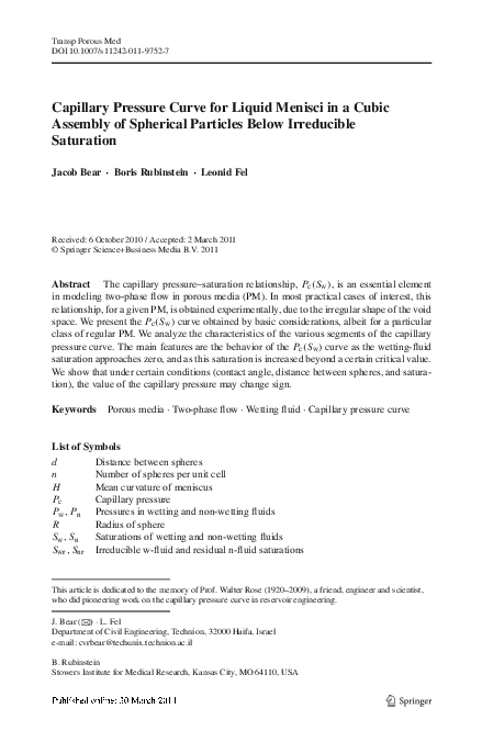 (PDF) Capillary Pressure Curve for Liquid Menisci in a Cubic Assembly ...