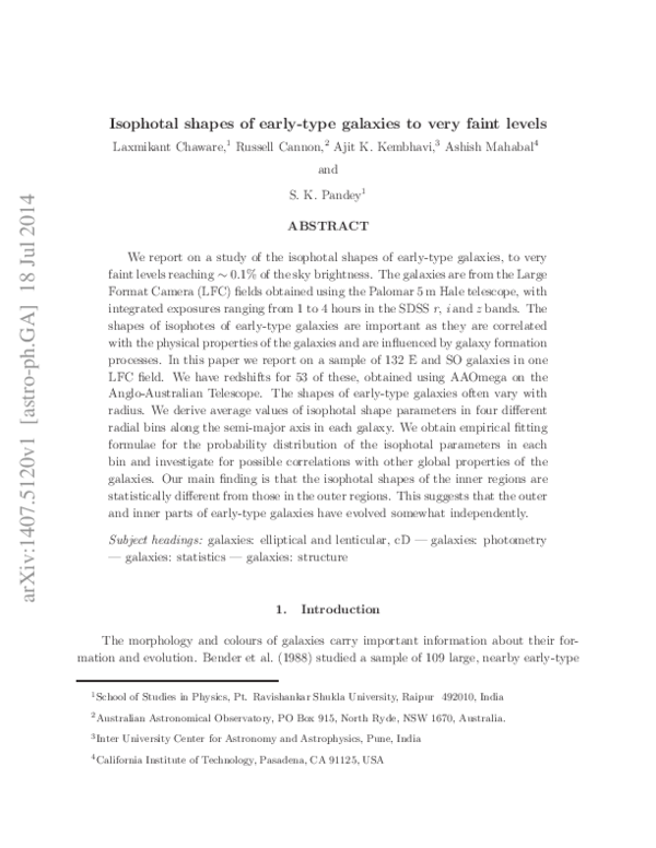 (PDF) Isophotal Shapes of Early-Type Galaxies to Very Faint Levels