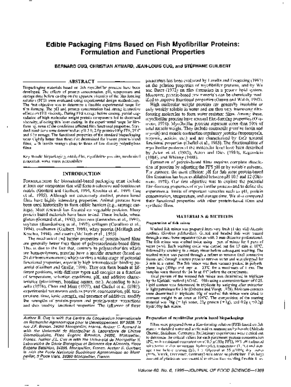 (PDF) Edible Packaging Films Based on Fish Myofibrillar Proteins ...