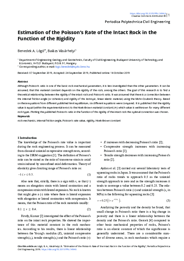 (PDF) Estimation of the Poisson’s Rate of the Intact Rock in the Function of the Rigidity
