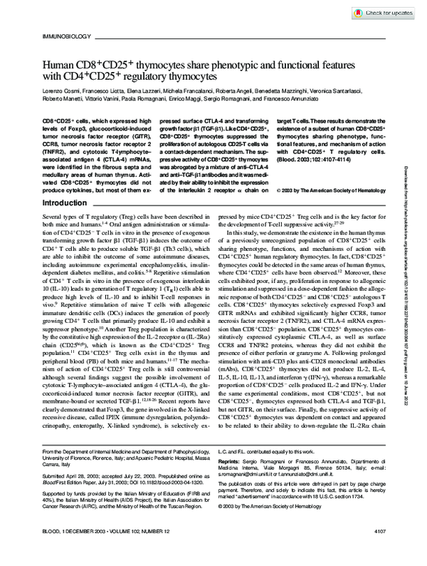 (PDF) Human CD8+CD25+ thymocytes share phenotypic and functional ...