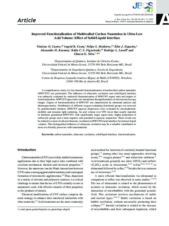 (PDF) Improved Functionalization of Multiwalled Carbon Nanotubes in Ultra-Low Acid Volume ...