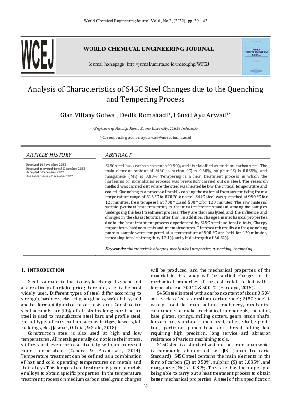 (PDF) Analysis of Characteristics of S45C Steel Changes due to the ...