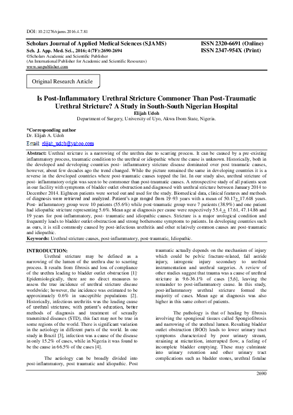 (PDF) Is Post-Inflammatory Urethral Stricture Commoner Than Post ...