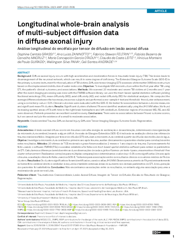 (PDF) Longitudinal whole-brain analysis of multi-subject diffusion data in diffuse axonal injury
