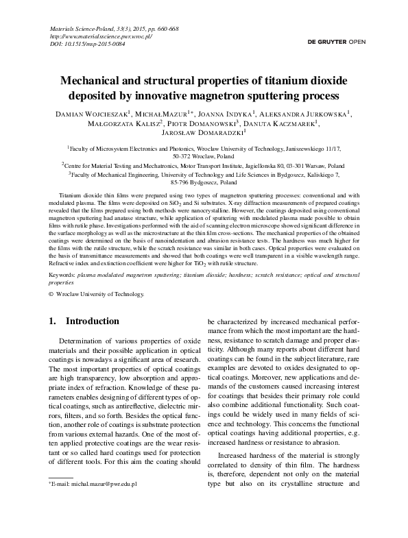 (PDF) Mechanical and structural properties of titanium dioxide ...