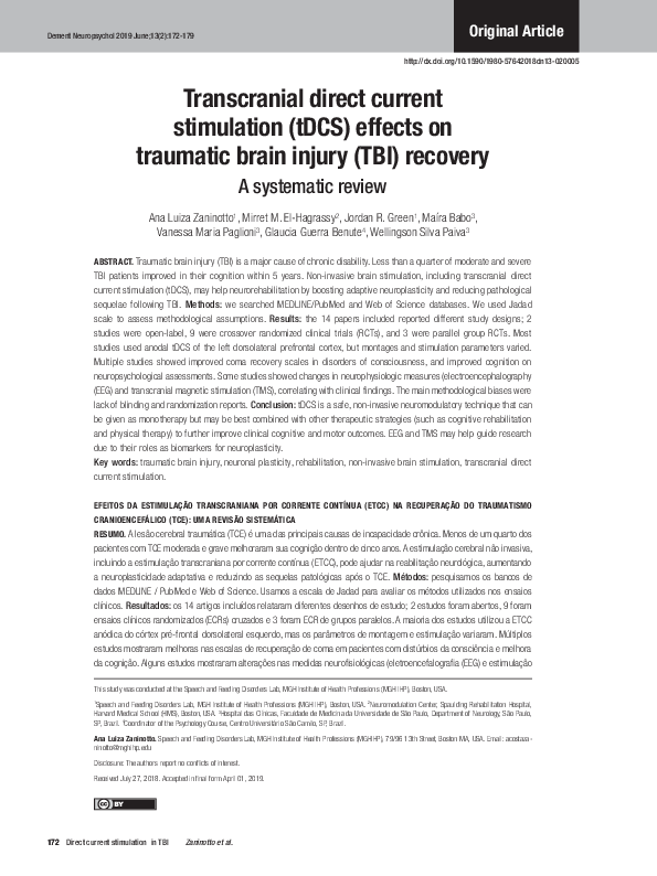 (PDF) Transcranial direct current stimulation (tDCS) effects on traumatic brain injury (TBI ...