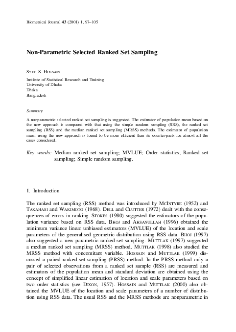 (PDF) Non-Parametric Selected Ranked Set Sampling