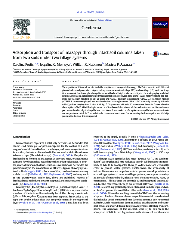 (PDF) Adsorption and transport of imazapyr through intact soil columns ...