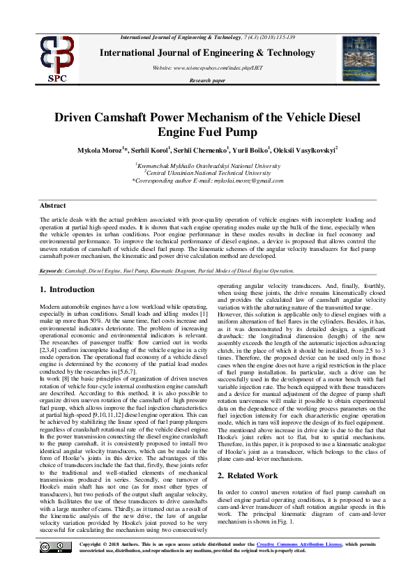 (PDF) Driven Camshaft Power Mechanism of the Vehicle Diesel Engine Fuel ...