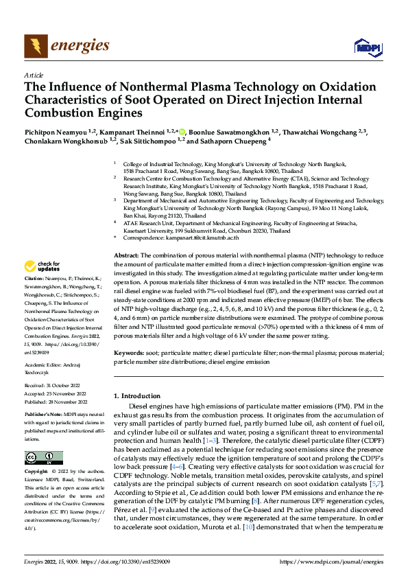 (PDF) The Influence of Nonthermal Plasma Technology on Oxidation ...