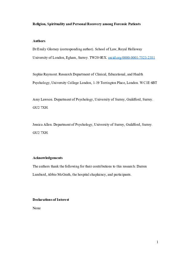 (DOC) Religion, spirituality and personal recovery among forensic patients