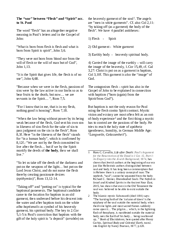 The "war" between "Flesh" and "Spirit" acc. to St. Paul