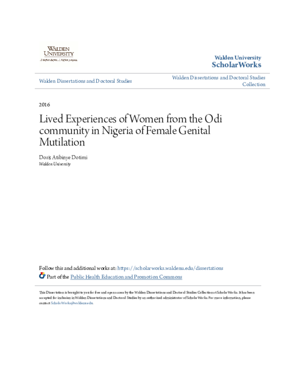 (PDF) Lived Experiences of Women from the Odi community in Nigeria of Female Genital Mutilation