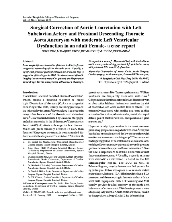 (PDF) Surgical Correction of Aortic Coarctation with Left Subclavian ...