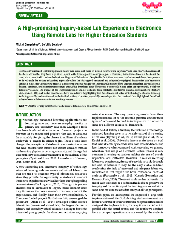 (PDF) A High-promising Inquiry-based Lab Experience in Electronics ...