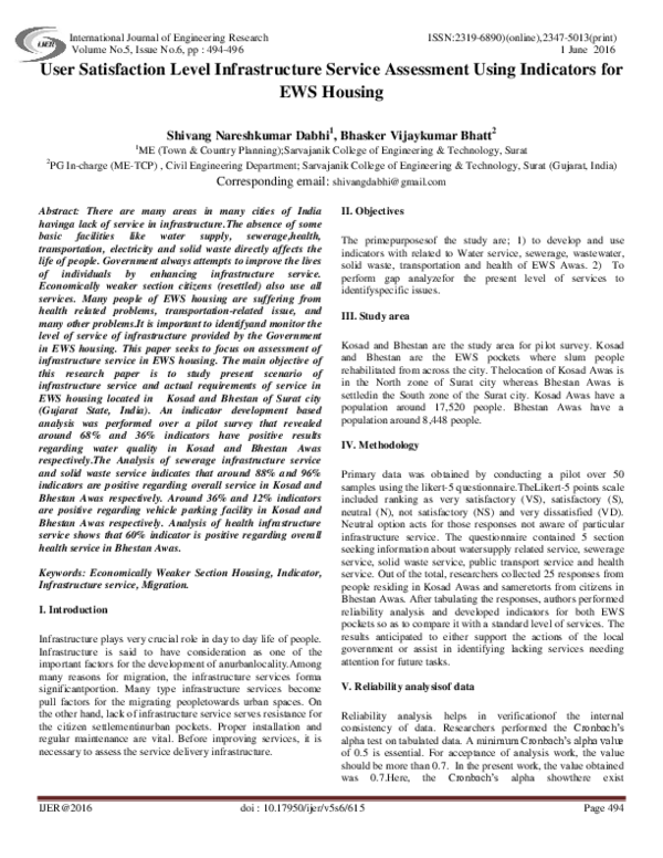 (PDF) User Satisfaction Level Infrastructure Service Assessment Using Indicators for EWS Housing