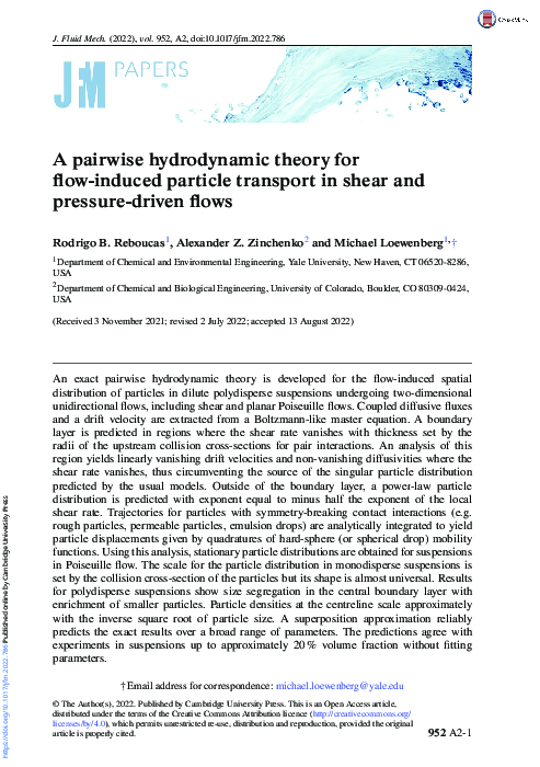 (PDF) A pairwise hydrodynamic theory for flow-induced particle transport in shear and pressure ...