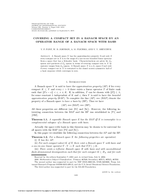 (PDF) Covering a compact set in a Banach space by an operator range of ...