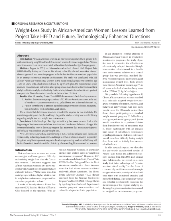 (PDF) Weight-Loss Study in African-American Women: Lessons Learned from ...
