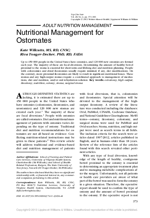 (PDF) Nutritional Management for Ostomates