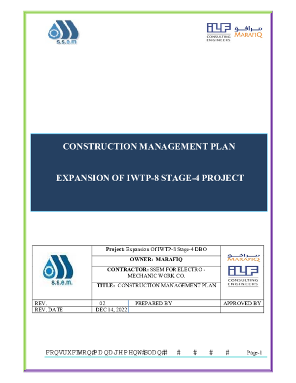 (PDF) CONSTRUCTION MANAGEMENT PLAN EXPANSION OF IWTP-8 STAGE-4 PROJECT