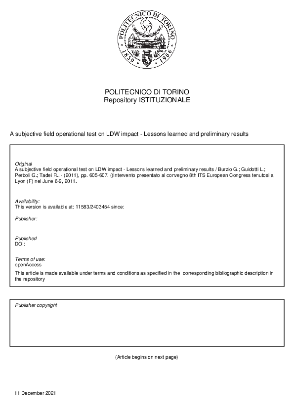 (PDF) A Subjective Field Operational Test on LDW Impact-Lessons Learned ...
