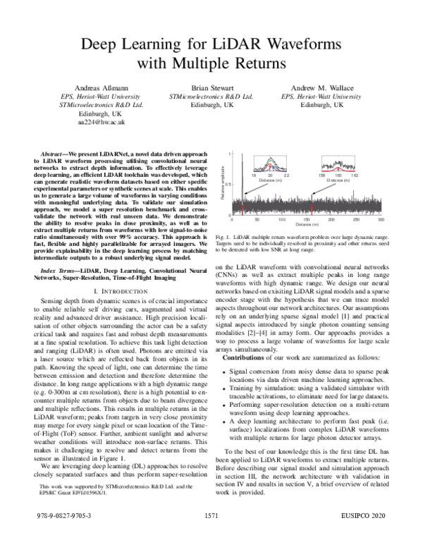 (PDF) Deep Learning for LiDAR Waveforms with Multiple Returns