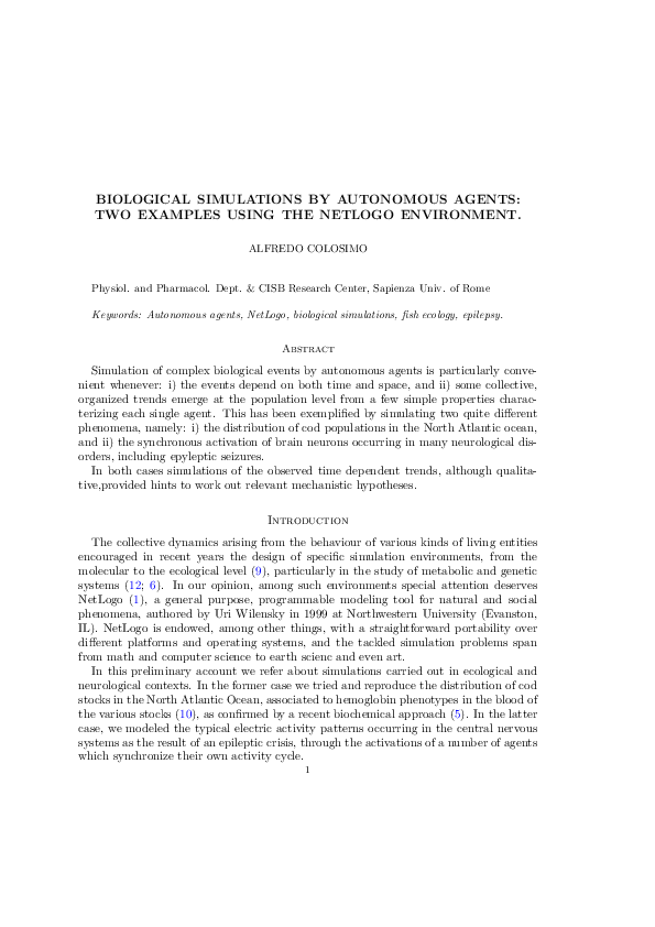 (PDF) Biological Simulations by Autonomous Agents: Two Examples Using the Netlogo Environment ...